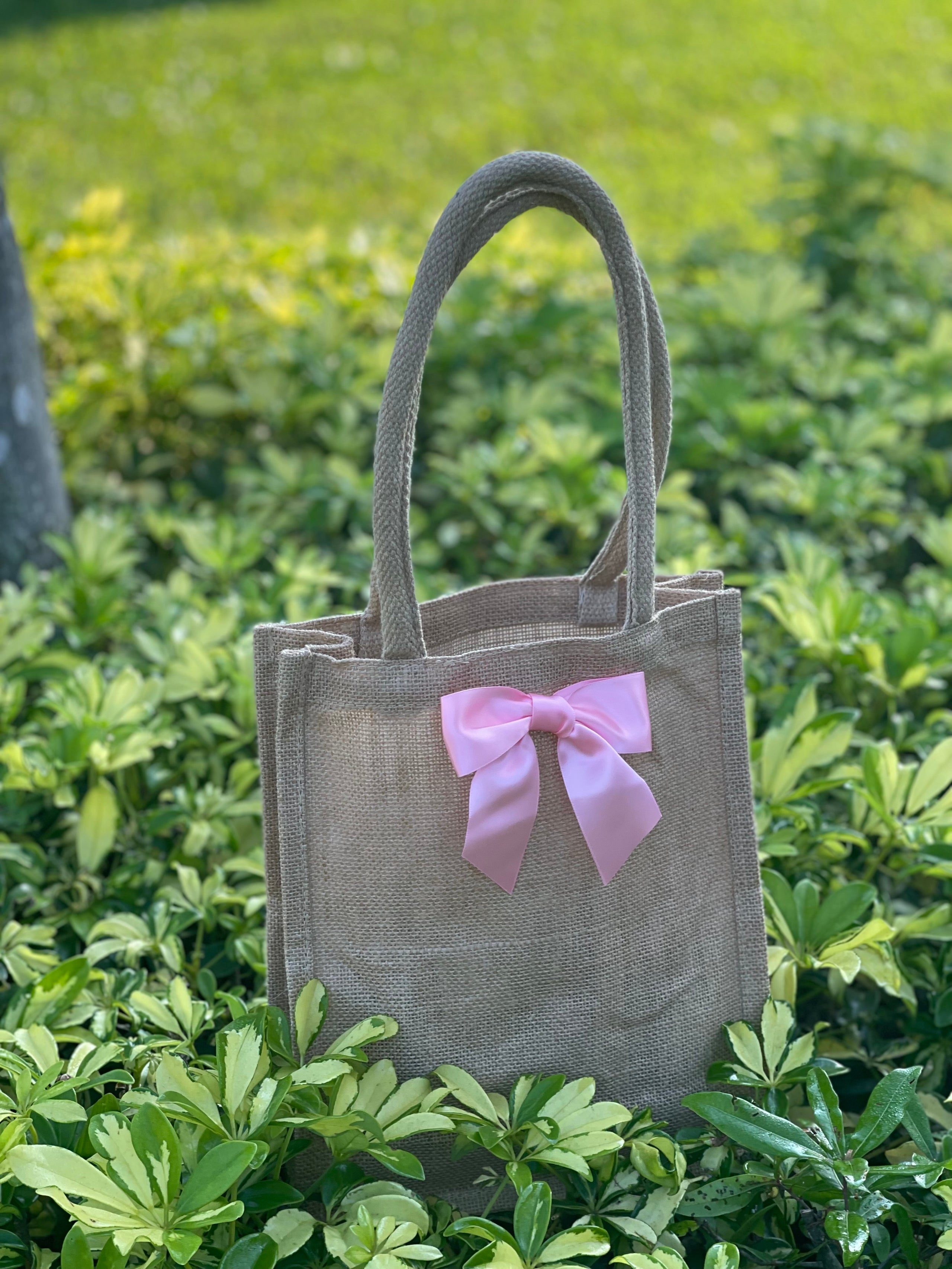 Pink and Green Bow Bag | Just Burlap Bags